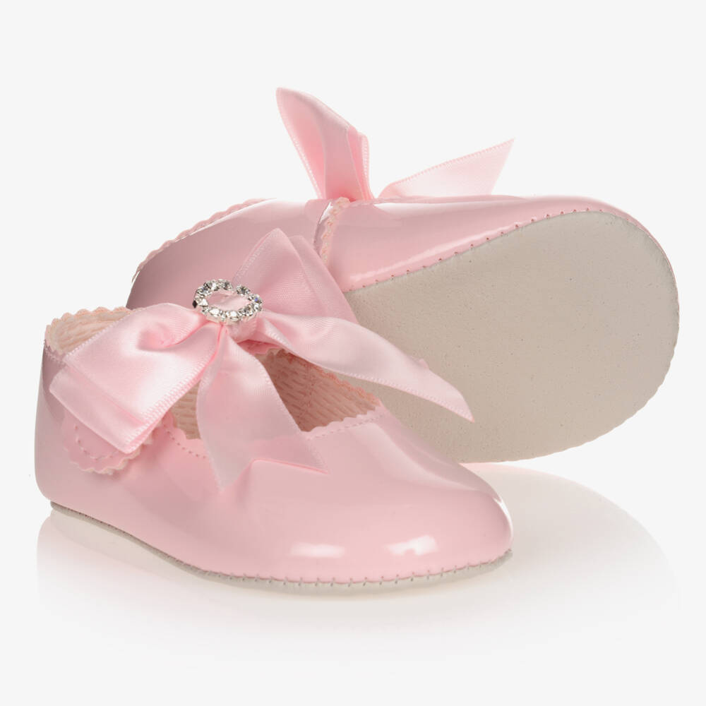 Baby Girls Ivory & Pink Patent Pre-Walker Shoes with Bow (Size 9-12M ...